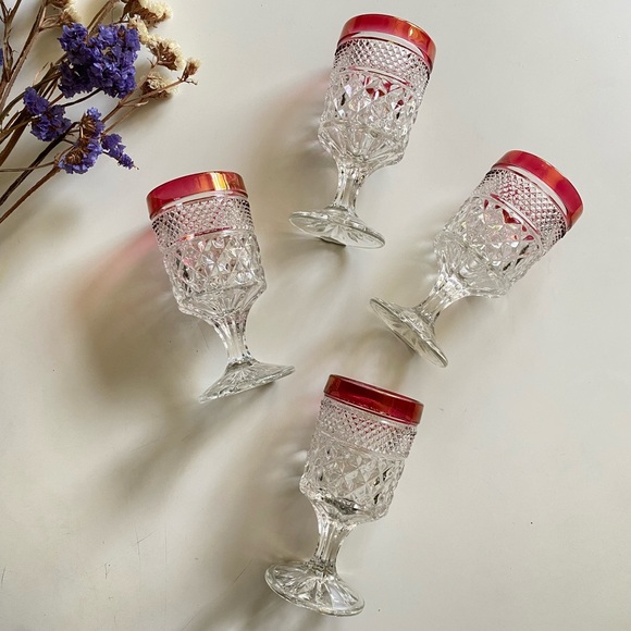 Dining | Ruby Red Rim Crystal Goblets Glasses | Poshmark